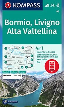 KOMPASS Wanderkarte 96 Bormio, Livigno, Alta Valtellina 1:50000: 4in1 Wanderkarte mit Aktiv ...