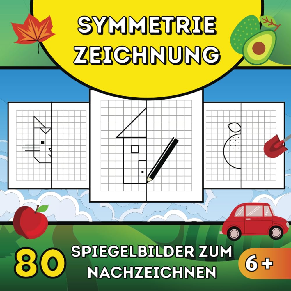 Symmetrie zeichnung: 80 Spiegelbilder zum Nachzeichnen für Kids ...