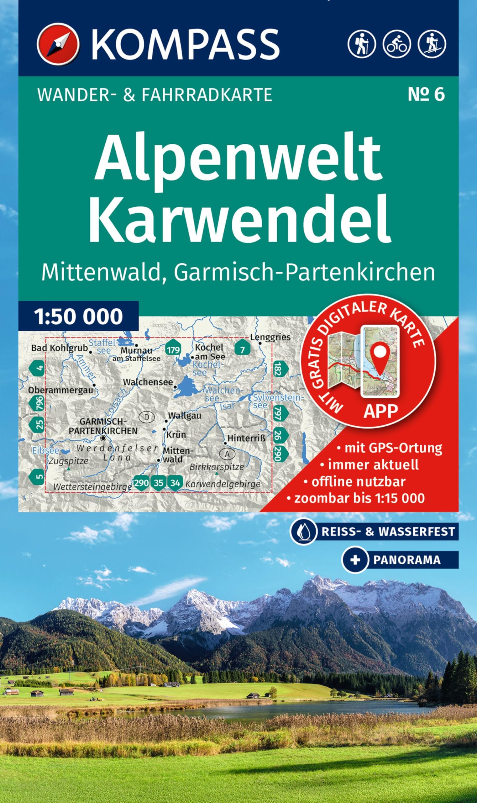 KOMPASS Wanderkarte 6 Alpenwelt Karwendel Mittenwald, Garmisch-Partenkirchen 1:50.000: Wander ...