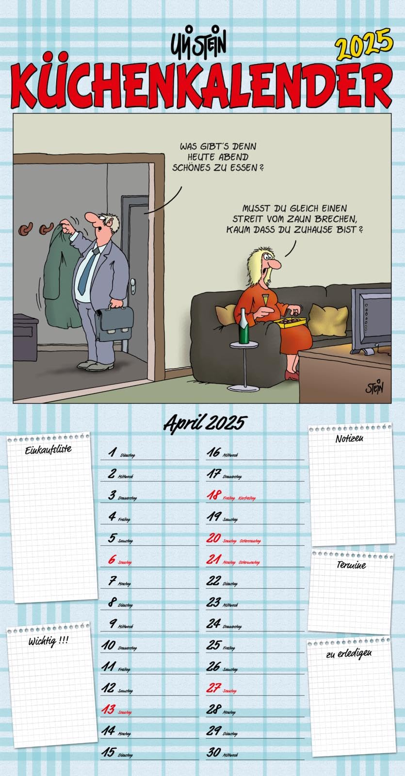 Uli Stein Küchenkalender 2025: Monatskalender für die Wand: Praktischer Planer für die Familie ...