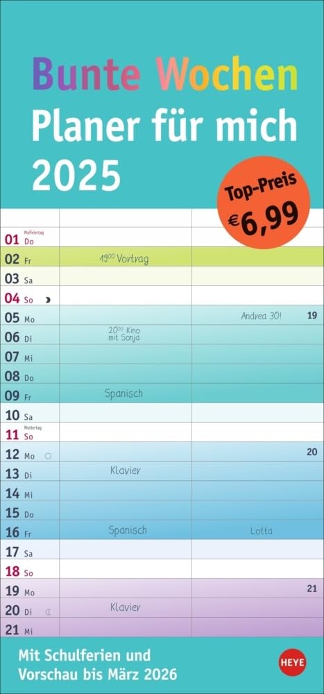Bunte Wochen Planer für mich 2025: Praktischer Wandplaner mit 2 Spalten ...