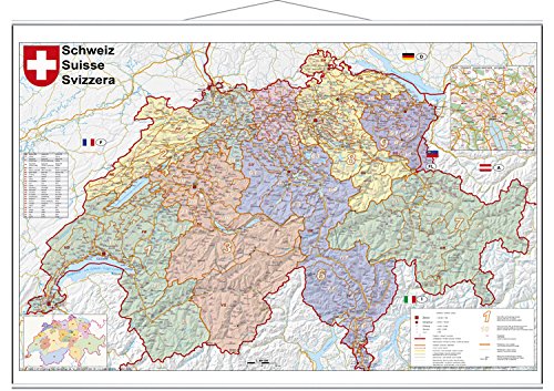 Schweiz Postleitzahlen - Wandkarte mit Metallbeleistung von Stiefel ...